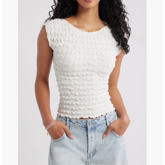 bp | Tops | Bp White Textured Open Back Knit Top | Poshmark